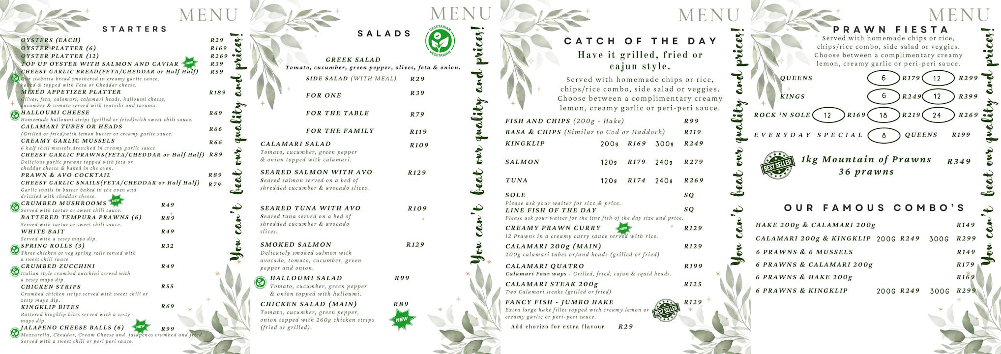 Rock n Sole Restaurant - Meyerton - Menu